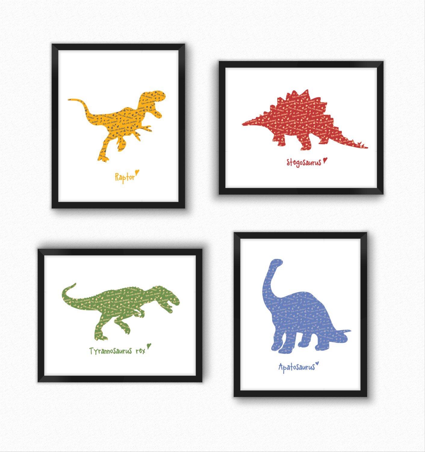 Dinosaur Prints Set of 4 Dinosaur Wall Art Dinosaur Nursery - Etsy