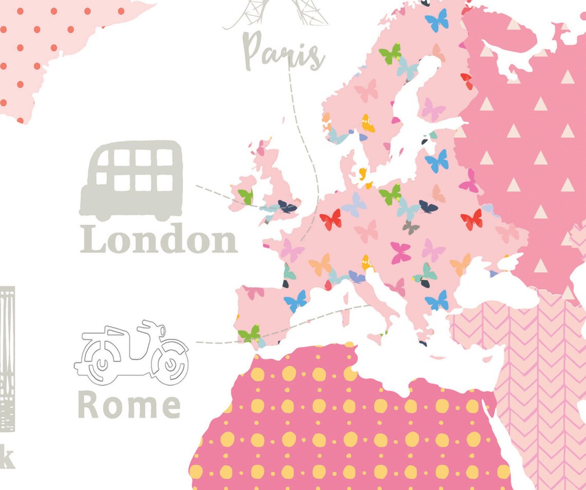 Girls World Map Poster Pink Baby Girls Room Decor Nursery - Etsy