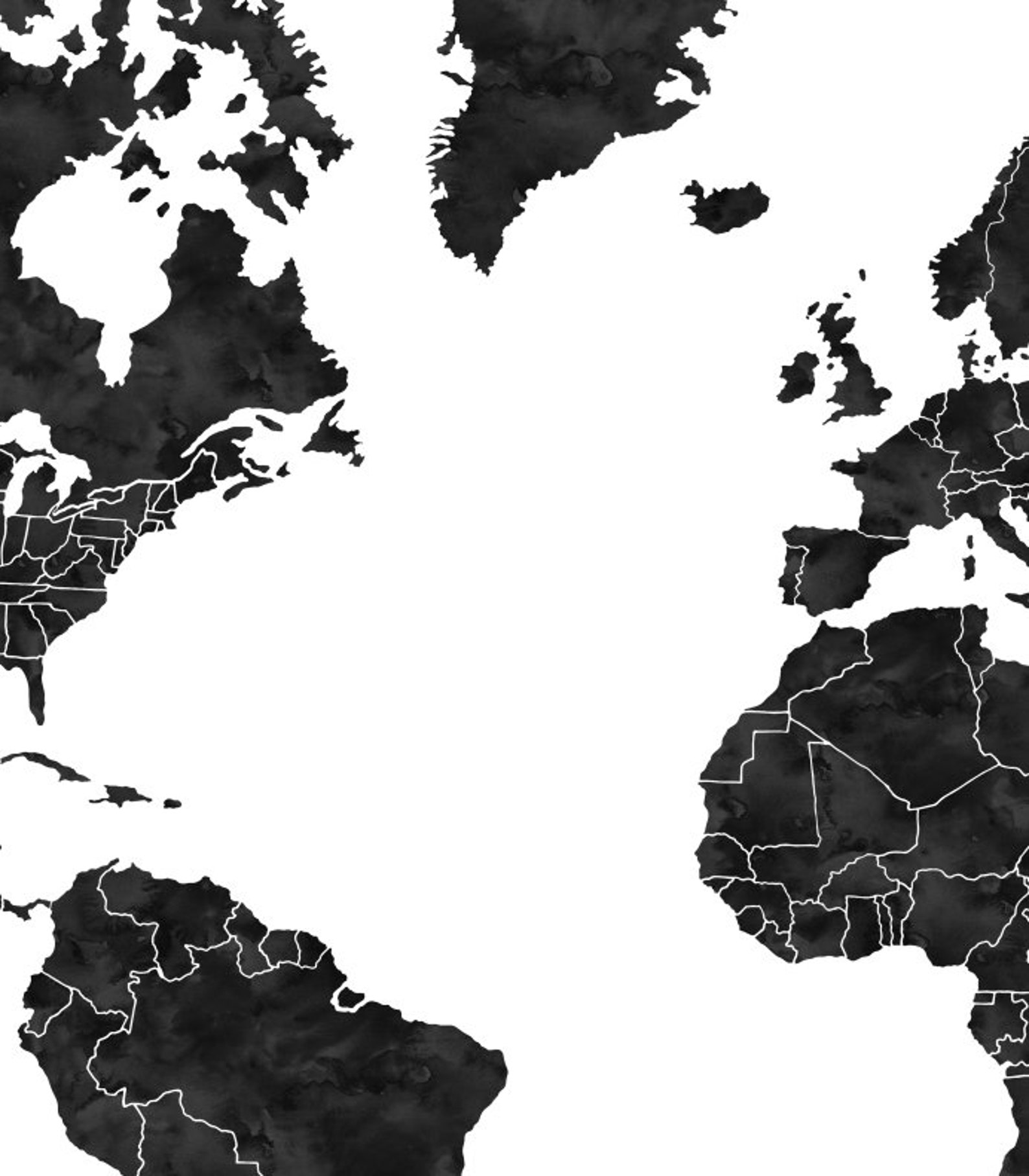 Black and White World Map Poster Monochrome Nursery - Etsy