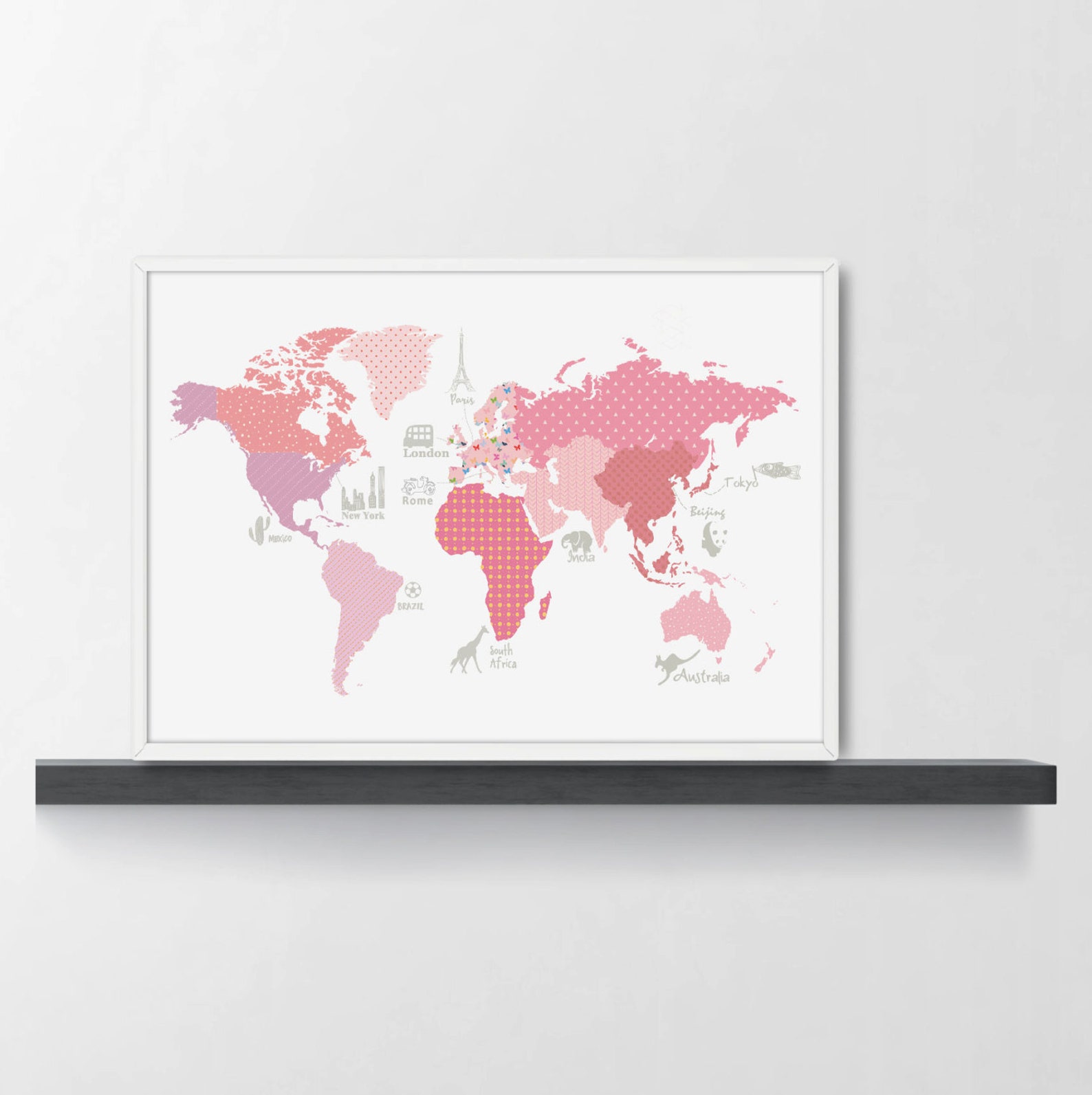 Girls World Map Poster Pink, Baby Girls Room Decor, Nursery Prints ...