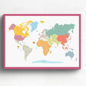 Kids World Map Prints, Map With Countries, Nursery Travel Theme Decor ...