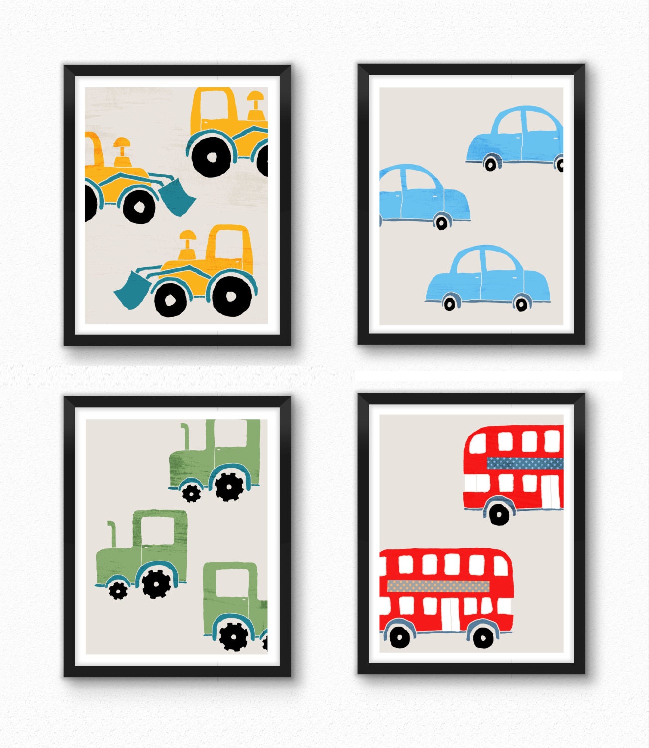 Transportation Prints Set Of 4, Transport Nursery Wall Art, Toy Car ...