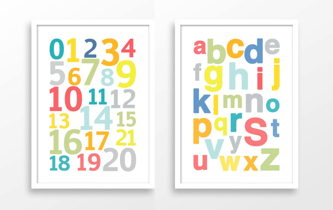 ABC Poster, Alphabet Print, 123 Wall Art, Print Set of 2, Modern ...