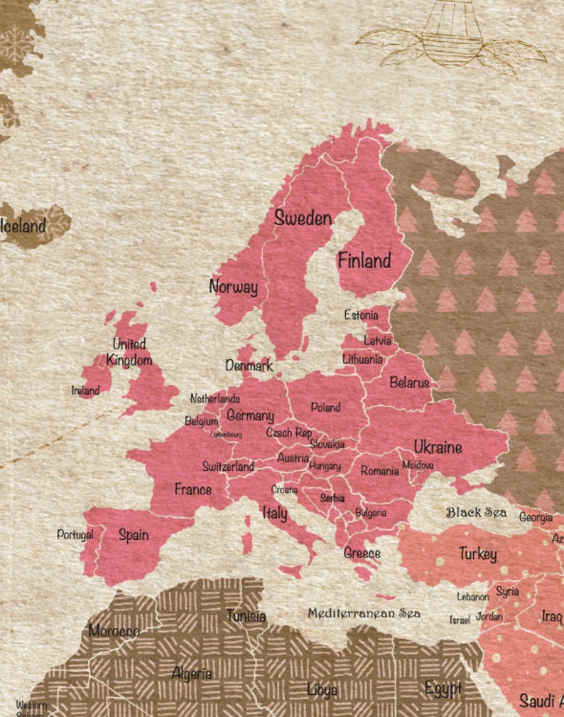 Girl's Vintage World Map Pink Girls Room Decor - Etsy UK