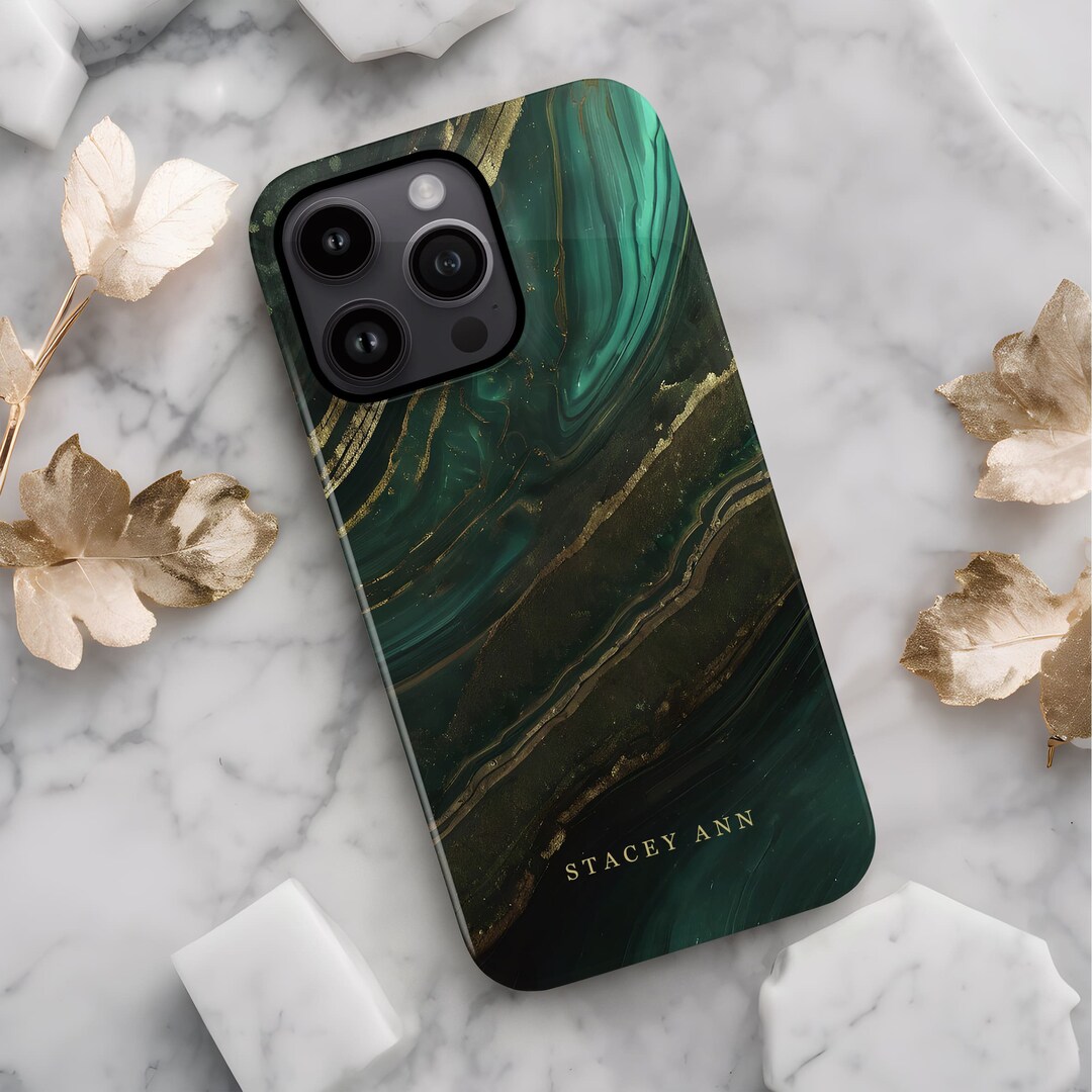 Marble iPhone 15 Case, Green and Gold 13 14 Pro Max 12 Mini ...