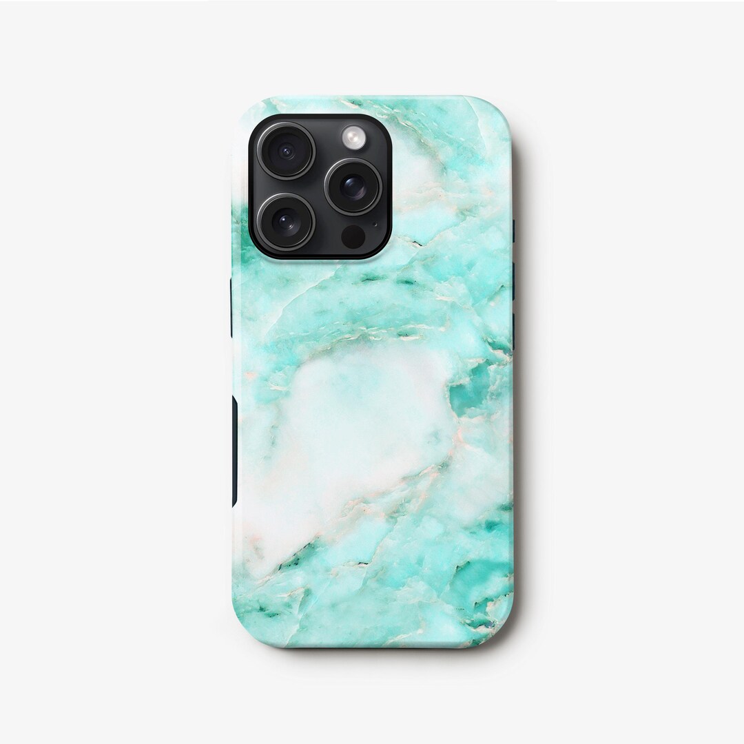 Summer Marble iPhone 15 Cover, Blue Stone Print Premium Hard Plastic ...