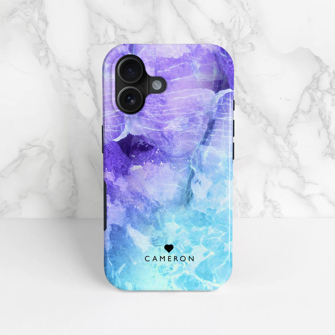Purple Blue Marble iPhone 16 Case, Personalised 15, 14 Pro, 13, 12 ...