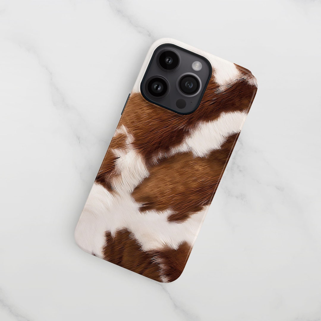 Cow Print Phone Case for iPhone 15, 14 Pro, 13 Mini, Stylish Cowhide ...