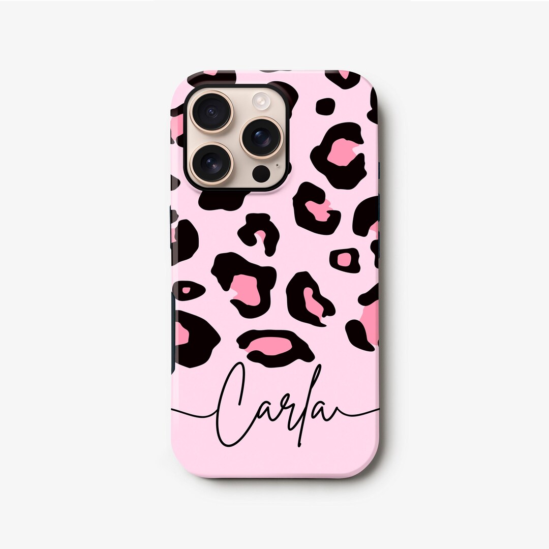 Candy Pink Leopard Print Case for iPhone 15, 14, 13, Cute Personalised ...