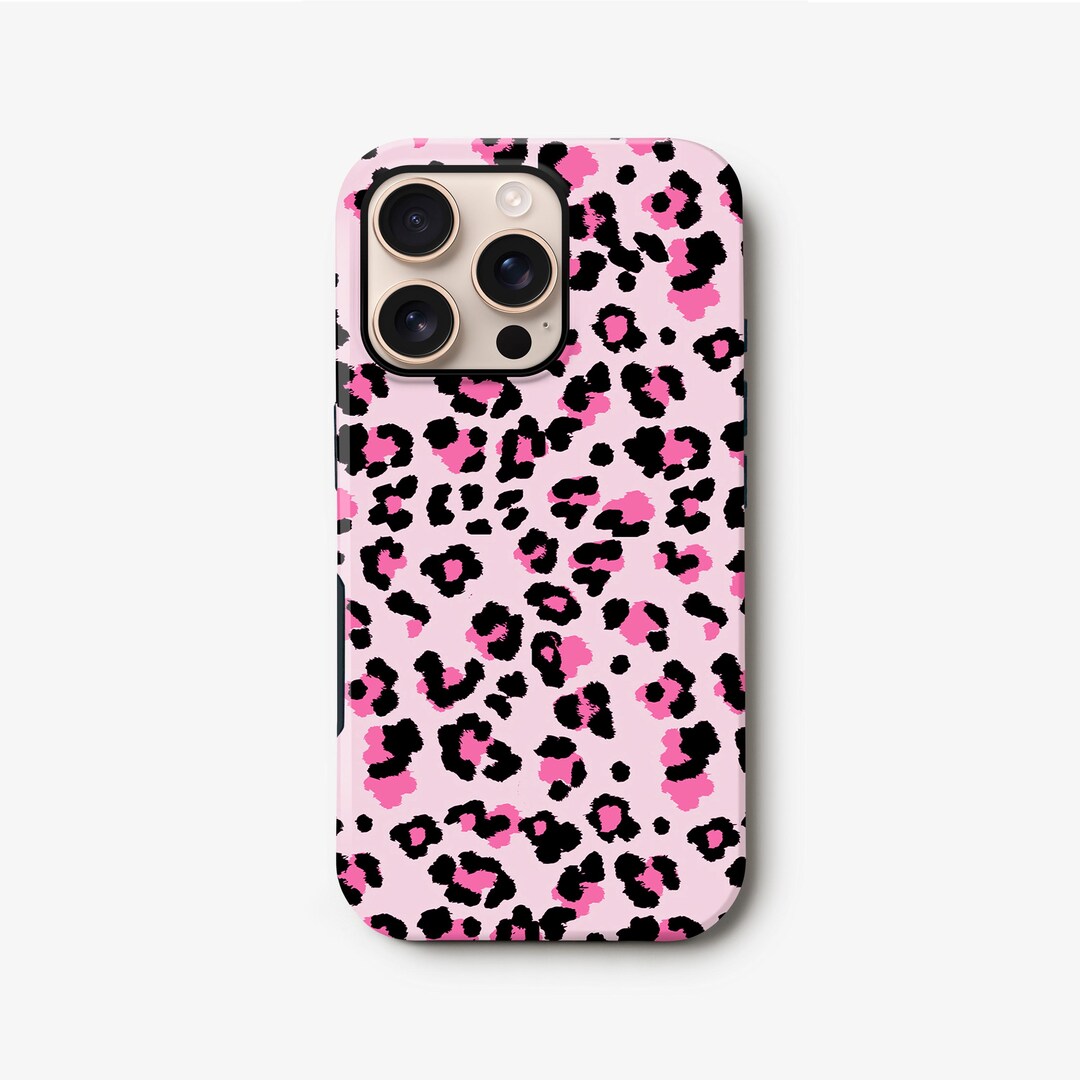 Animal Spots iPhone 16 Case, Pink Leopard Print Hard Cover for 15 Pro ...