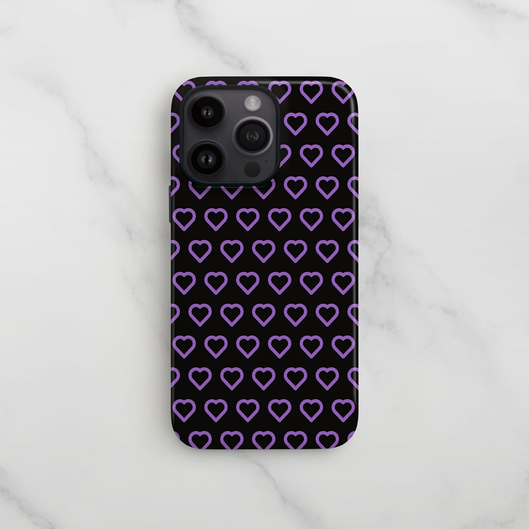 Heart Pattern iPhone 15 / 14 Pro Max Case, Purple 13 12 11 Se Hard Slim ...