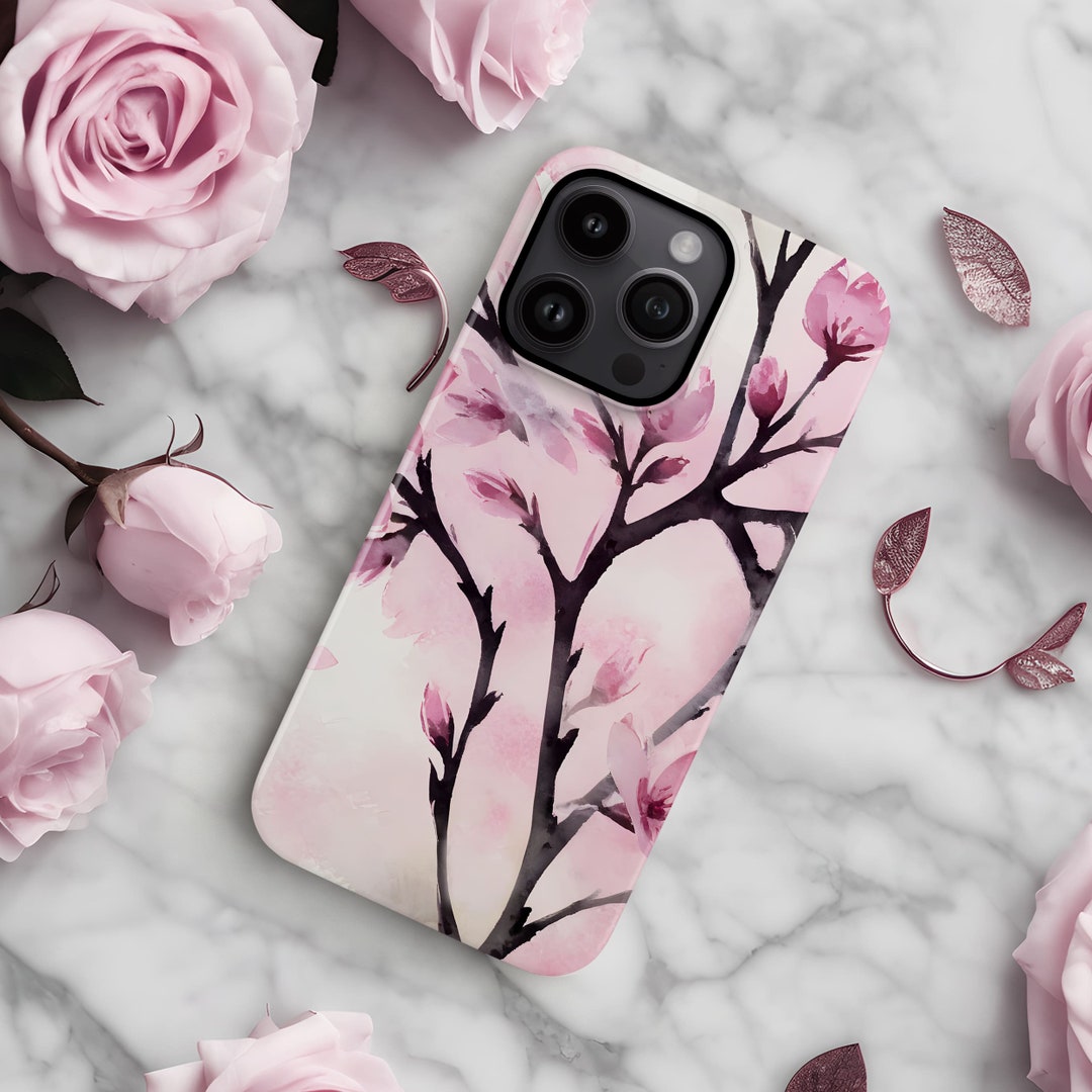 Cherry Blossom Case for iPhone 14 15 Pro 13 12 Mini, Pink Floral Samsung S23 S22 Hard Cover - Etsy