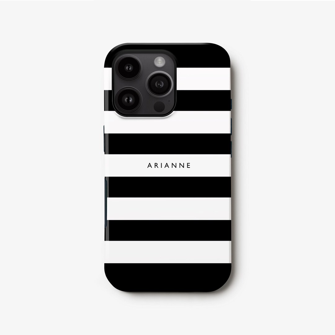 Personalised Black Stripe Phone Case iPhone 16, 15, 14, 13 Pro Max, Se ...