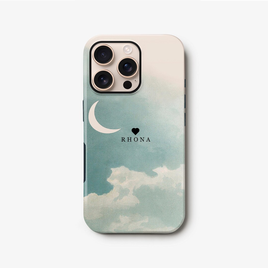 Vintage Moon Print iPhone 16 Case, Matte Personalised 15, 14, 13 Pro ...