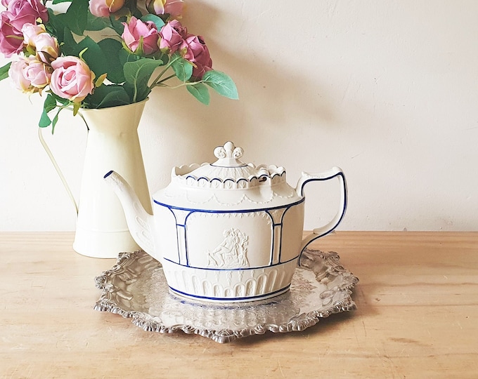 Rare Early C1800 Castleford Teapot, White and Blue Bisque Porcelain ...