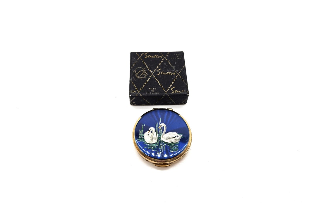 Stratton Vintage Pill Box, Black With Silver Tone and Diamante Design ...