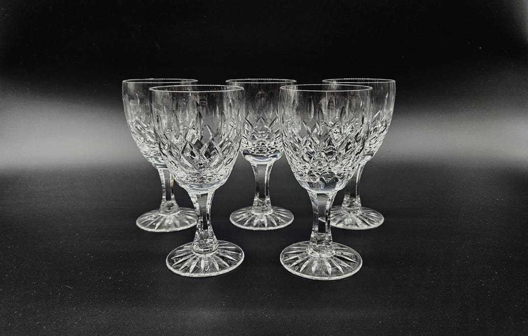 Set of 5 Vintage Crystal Wine Glasses, Five Cut Glass Wine Glasses ...