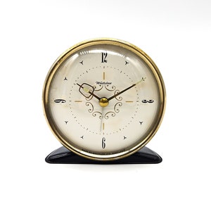 Vintage Westclox Alarm Clock, 1950s White and Gold Bedside Clock ...