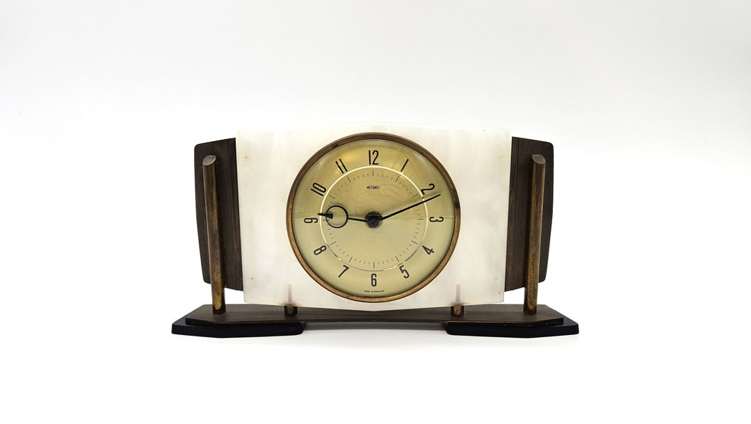 Vintage Metamec Clock, White Marble/onyx Effect and Gold Case, Mid ...
