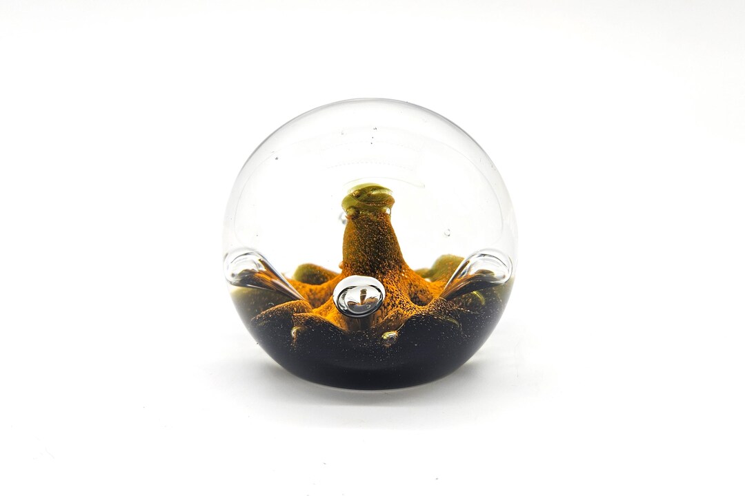 Caithness Moonflower Paperweight, Black and Orange Splash Glass Paper ...