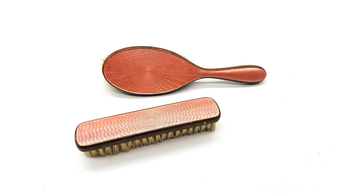 Art Deco Pink Guilloche Dressing Table Vanity Set, Brass Tone Handles ...