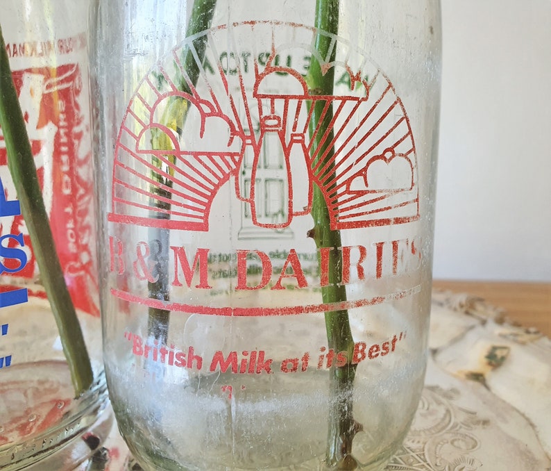 2 Vintage Milk Bottles Old Glass Bottle 1980s H&M Dairies - Etsy