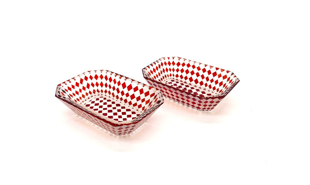 Pair of Glass Salts, Checked Clear and Red Salt Cellars, Rectangular - Etsy