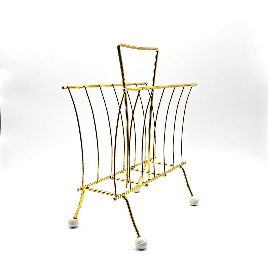 Vintage MCM Magazine Rack, Mid Century Atomic Metal Magazine Stand ...