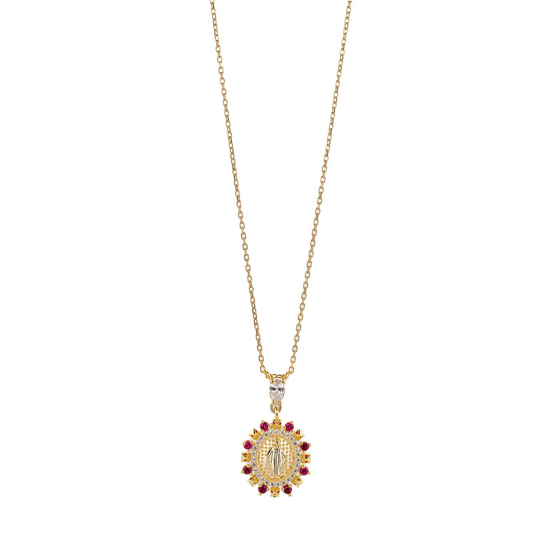 Ruby & Diamond Virgin Mary Pendant Gold Chain Necklace - Etsy