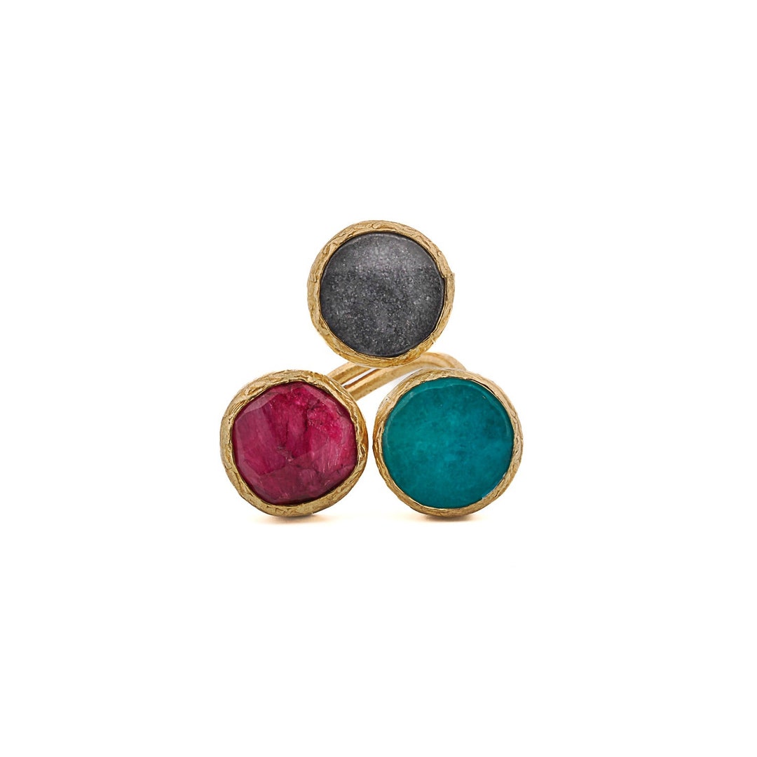 Triple Gemstone Adjustable Artemis Ring - Etsy