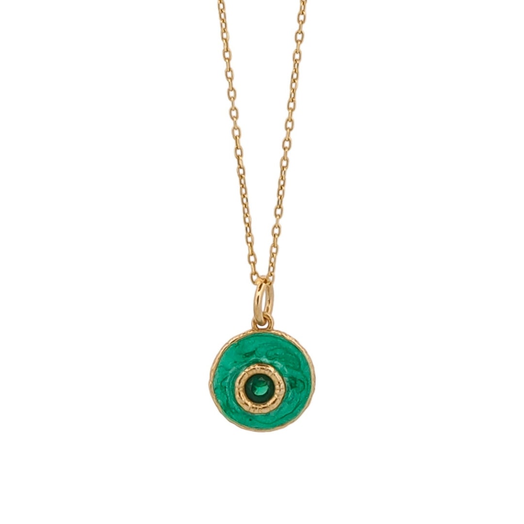 Green Enamel & Jade Stone Evil Eye Gold Chain Necklace - Etsy