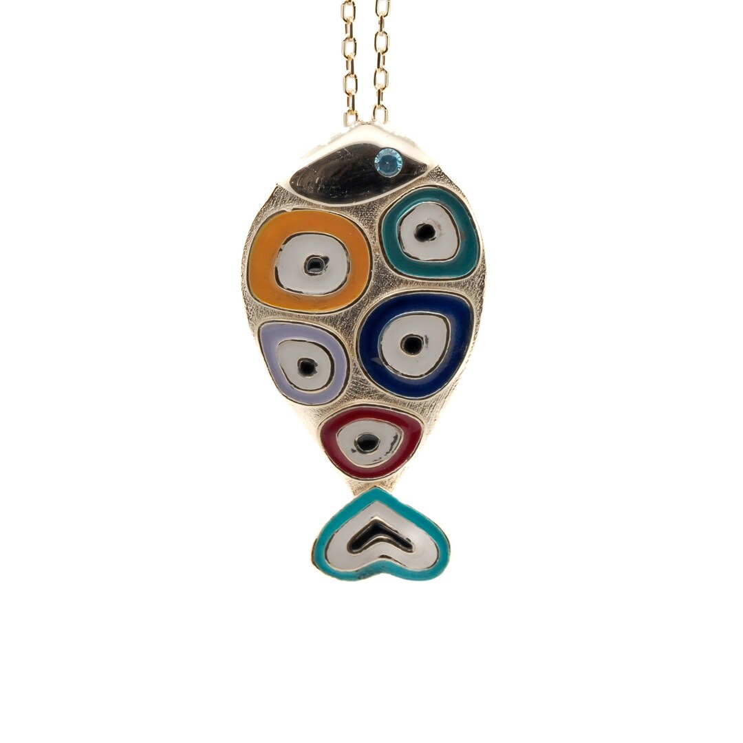 Gold and Enamel Evil Eye Fish Necklace - Etsy