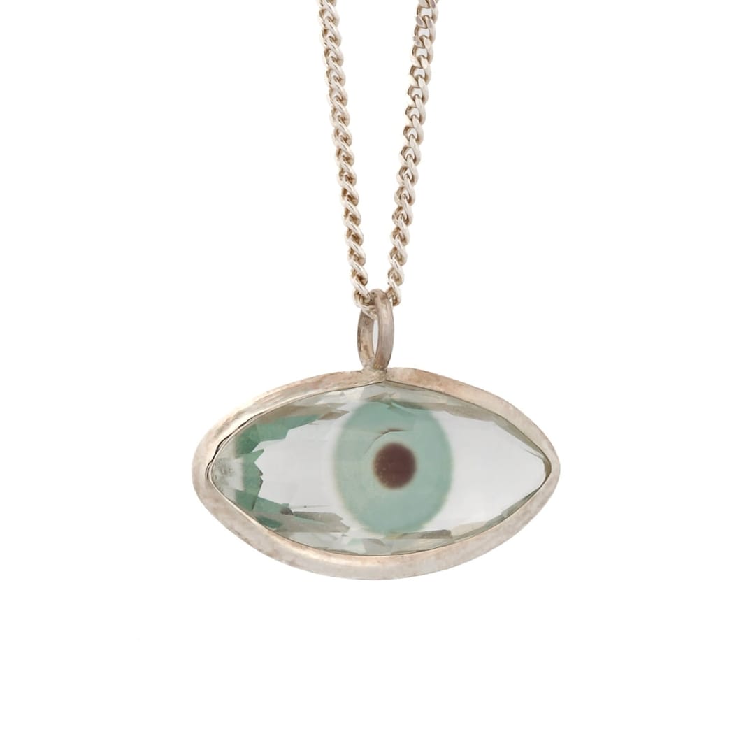 Green Evil Eye Pendant Positive Energy Sterling Silver Chain Necklace ...