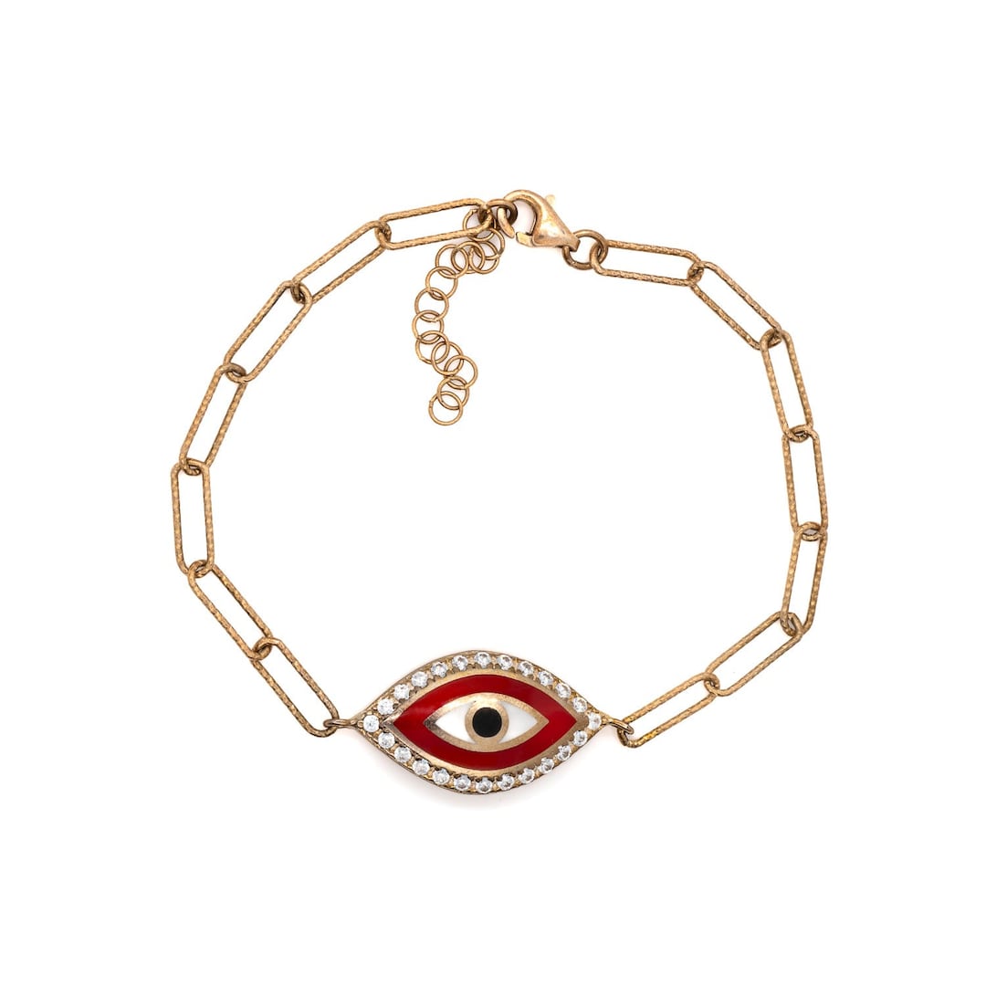 Red & Diamond Evil Eye Gold Chain Bracelet - Etsy
