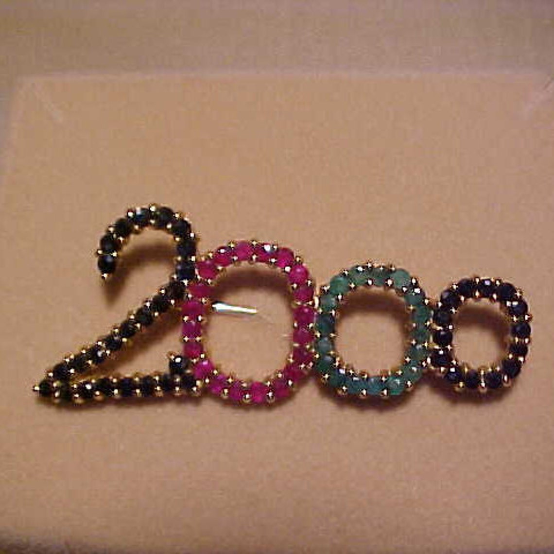 Year 2000 Brooch, Custom Made in 10K Yellow Gold, With Sapphires ...