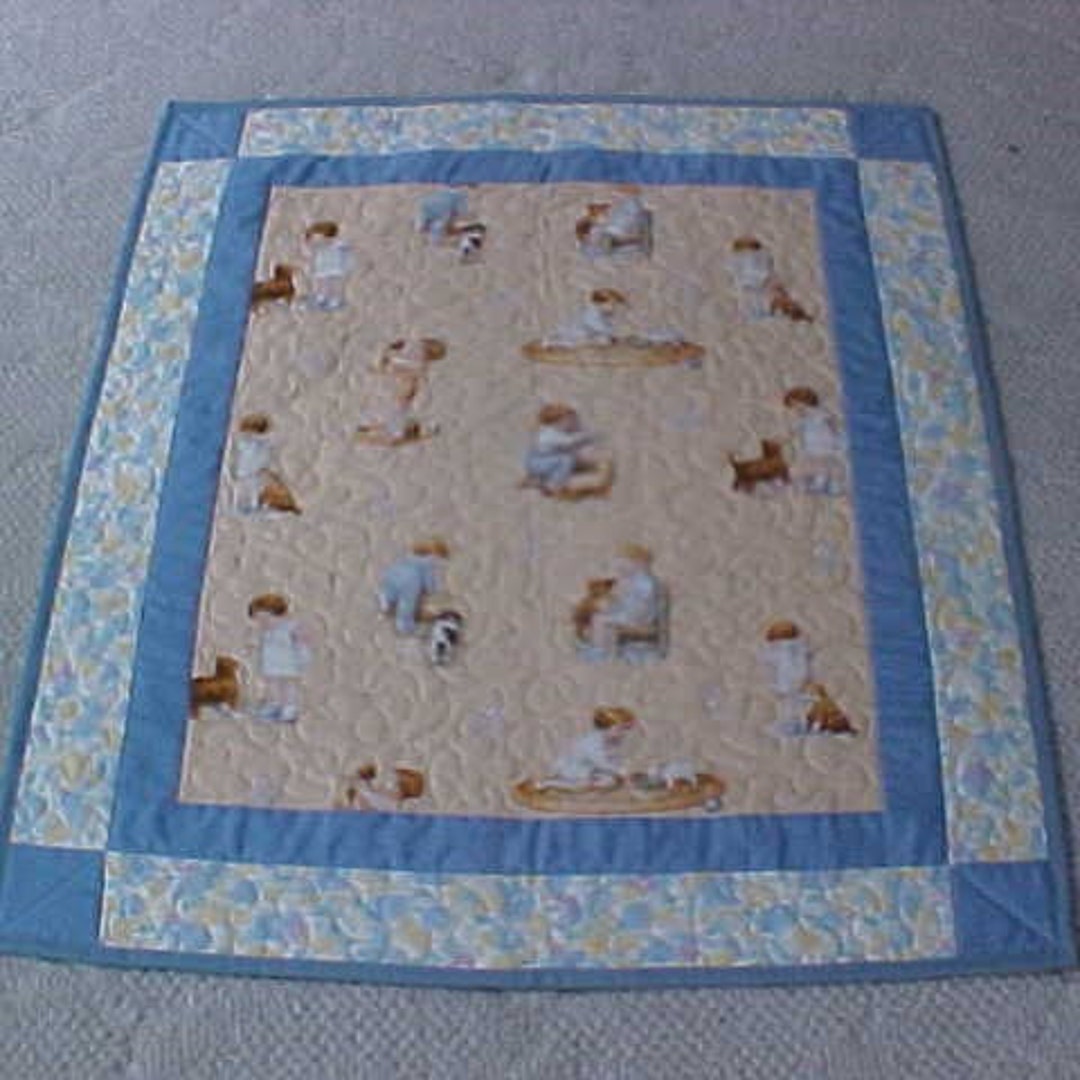 Baby Quilt, Adorable Children at Play With Playful Puppies. - Etsy