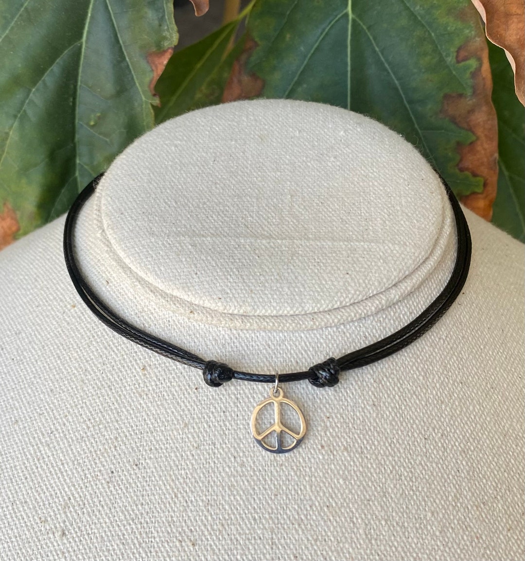 Stainless Steel Peace Sign 1.5mm Black Adjustable Cord Necklace - Etsy