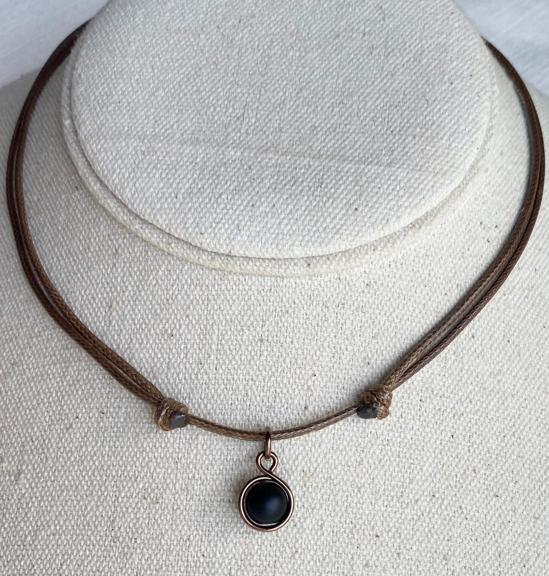 Antique Bronze Wire Wrapped Black Frosted Agate Charm Adjustable Brown ...