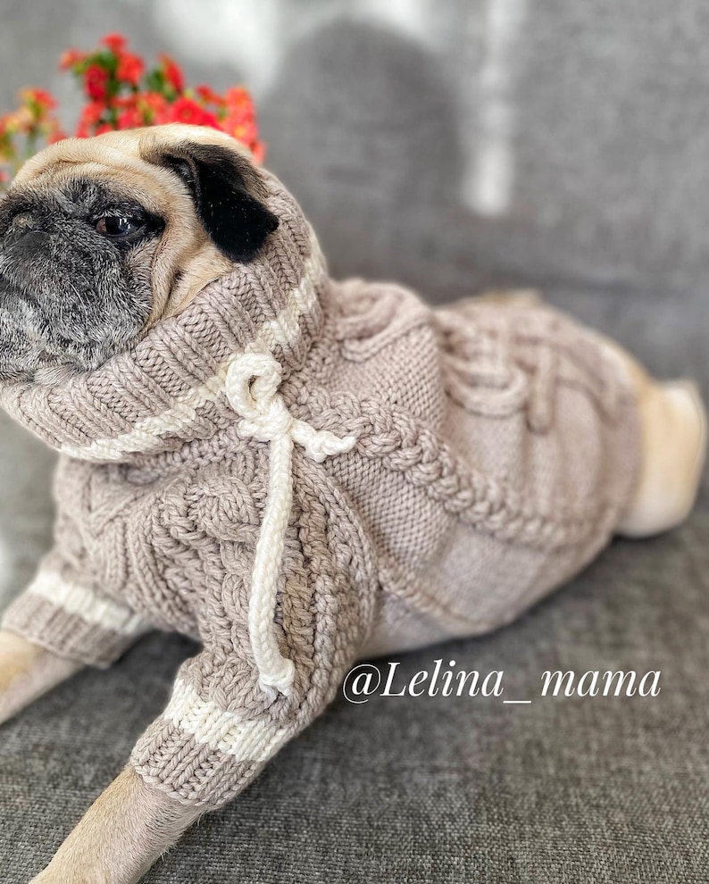 Pug Clothes, Knitted Arana Sweater, Dog Sweater, Bulldog Clothes, Pet ...