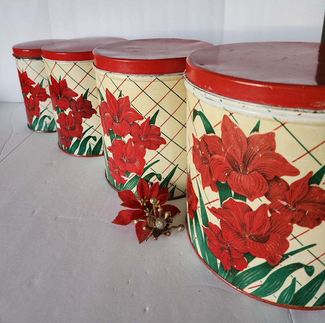 NC Colorware Amaryllis Tins, 40's 50's Kitchen Tin Set - Etsy