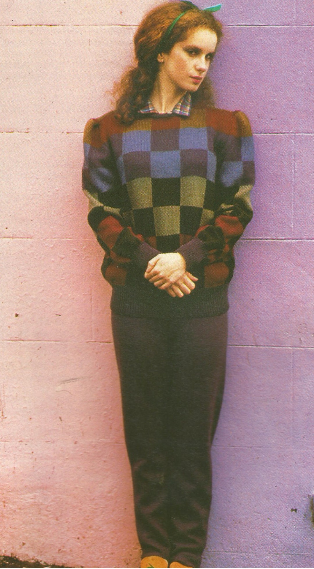 Vintage Ladies Coloured Checker Board Sweater With Gathered Trousers ...