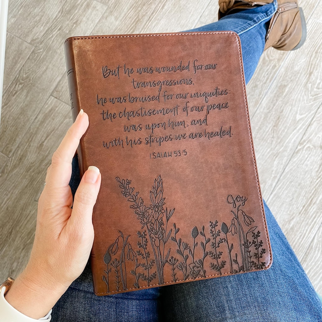 PERSONALIZED ESV Wide Margin Bible - Flowers and "by His Stripes We Are ...