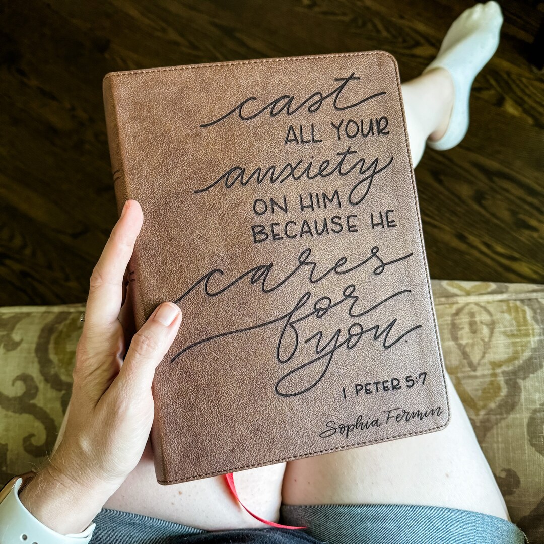 PERSONALIZED CSB Wide Margin Bible - Large Print Brown - Cast All Your ...