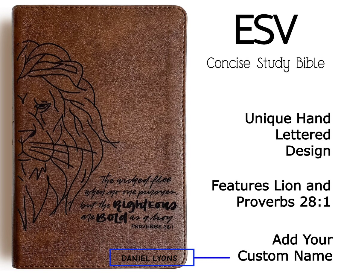 PERSONALIZED ESV Concise Study Bible - Brown - Proverbs 28:1 With Lion ...