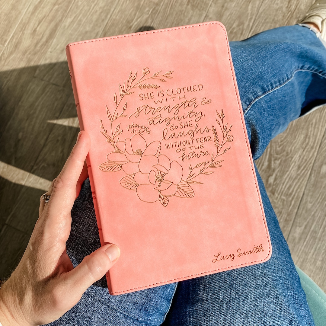PERSONALIZED CSB Bible - Pink - She is Clothed With Dignity (proverbs ...
