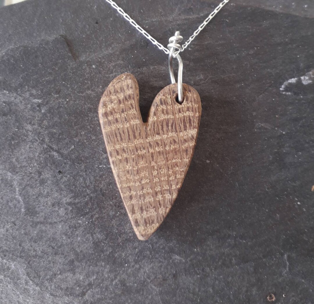 Natural Pontfadog Oak Burr Wood Heart Pendant / Necklace Threaded With ...