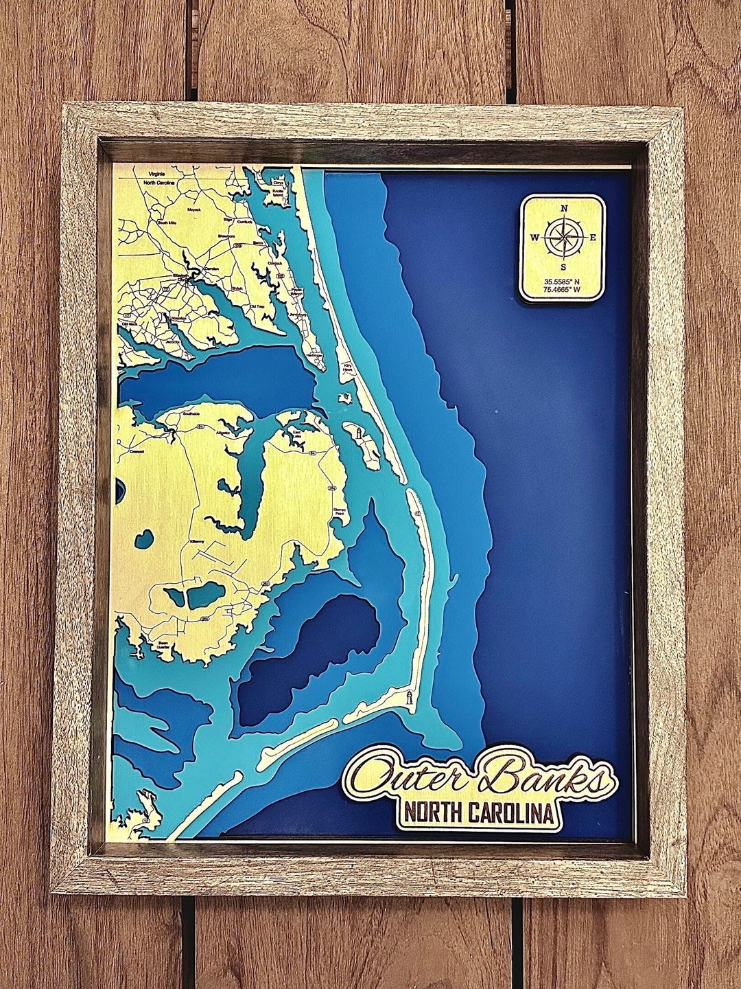 Outer Banks Laser Cut Wood Map - Etsy