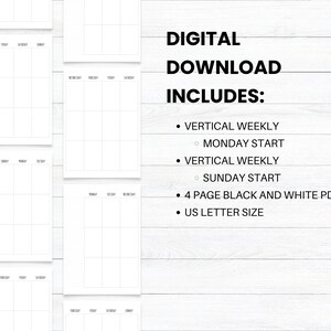 PRINTABLE Planner Vertical Weekly Layout, Monday Start, Sunday Start ...