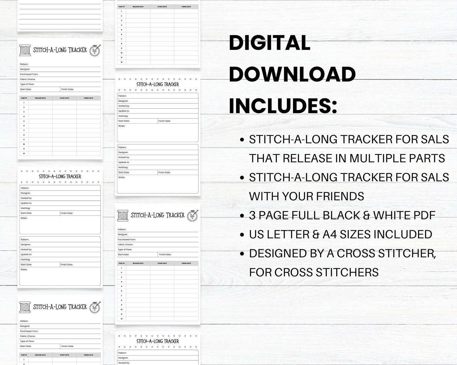 PRINTABLE Cross Stitch Stitch-a-long Tracker, WIP Planner, Stitching ...