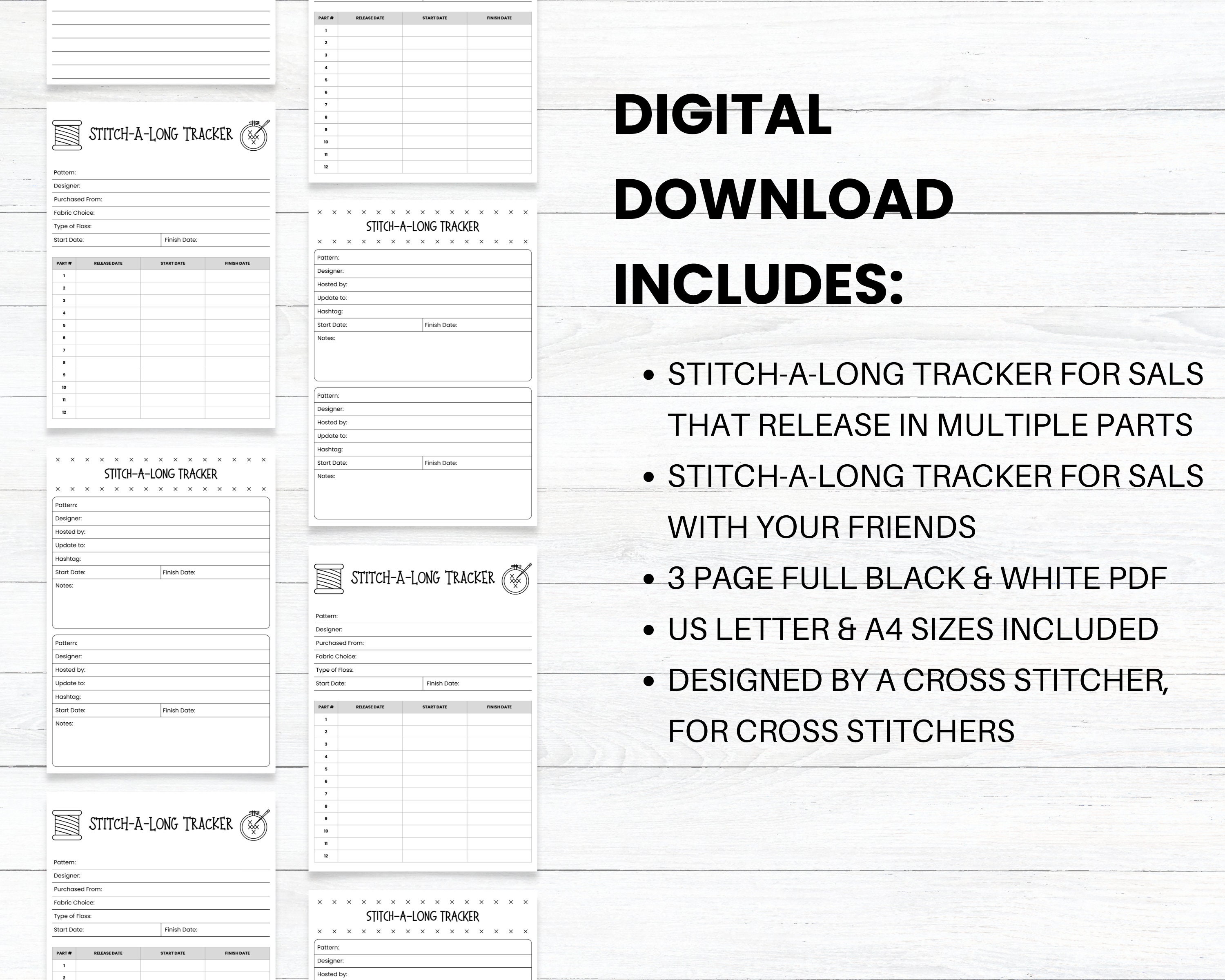 PRINTABLE Cross Stitch Stitch-a-long Tracker, WIP Planner, Stitching ...